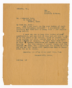Letter from Leo and Lucille Frank to Mr. Alexander Brin, May 4, 1915 - Digital Commonwealth
