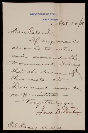 [James] D. Porter to Thomas Lincoln Casey, April 22, 1886 - Digital ...