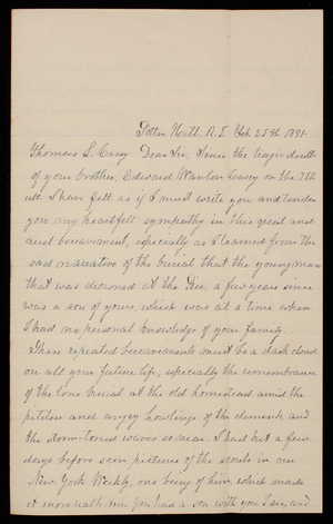 Maria L. Potter to Thomas Lincoln Casey, February 25, 1891 - Digital ...