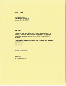 Letter from Mark H. McCormack to Bud Erickson - Digital Commonwealth