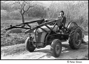 Man (possibly Michael Gies) driving a tractor - Digital Commonwealth