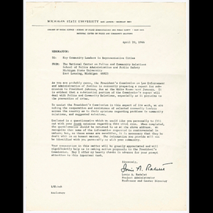Memorandum from Louis A. Radelet to key community leaders in ...