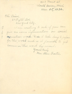 Letter from Alice Foster to The Crisis - Digital Commonwealth