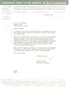 Letter from Council for Civic Unity of San Francisco to W. E. B. Du ...