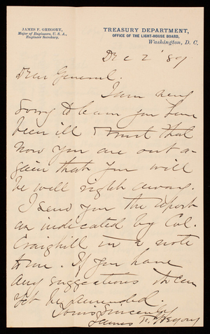 James F. Gregory to Thomas Lincoln Casey, December 2, 1889 (1 ...