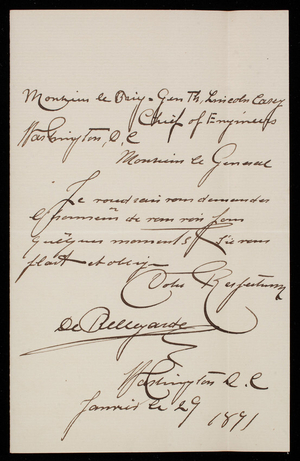DeBellgarde to Thomas Lincoln Casey, January 27, 1891 - Digital ...