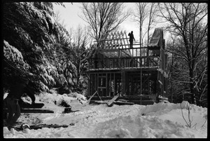 House construction in winter, Montague Farm commune - Digital Commonwealth
