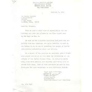 Letter, Larry Pickard of WCVB-TV, February 9, 1974. - Digital Commonwealth