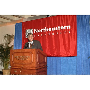 President Richard Freeland speaks at press conference on student ...