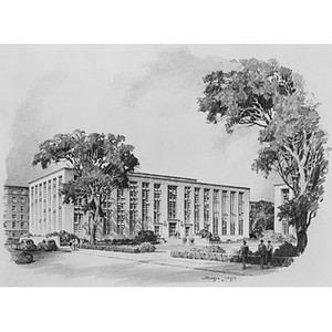 Architectural drawing of Dodge Hall (Dodge Library) - Digital Commonwealth