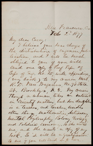 Colonel Williamson to Thomas Lincoln Casey, February 2, 1877 - Digital ...