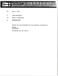 Memorandum from Mark H. McCormack to Todd McCormack - Digital Commonwealth