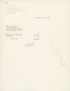 Invoice from Judi Chamberlin to Ruth Galvin - Digital Commonwealth