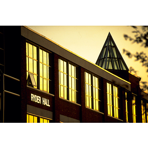 Exterior of Ryder Hall at sunset - Digital Commonwealth
