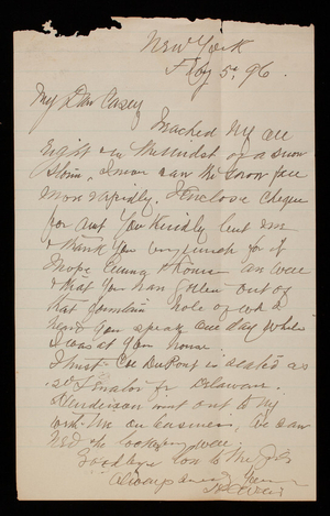 Henry Weir to Thomas Lincoln Casey, February 5, 1896 - Digital Commonwealth