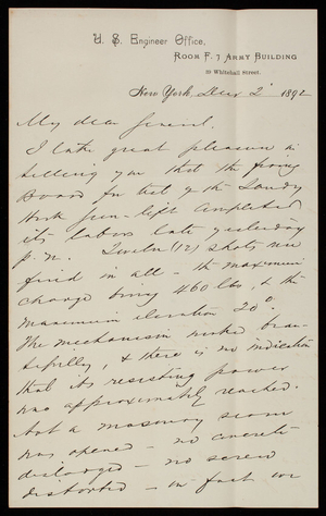 [George Lewis Gillespie, Jr.] to Thomas Lincoln Casey, December 2, 1892 ...