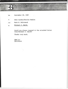 Memorandum from Mark H. McCormack to Edna Landau and Charles Hamlen ...