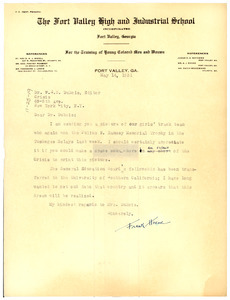 Letter from Fort Valley High and Industrial School to W. E. B. Du Bois ...