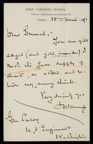 [John Campbell] Harris to Thomas Lincoln Casey, March 10, 1891 ...