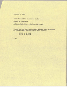Memorandum from Judy Chilcote to Sarah Wooldridge - Digital Commonwealth
