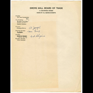 Grove Hall Board of Trade letterhead with executive board edits ...