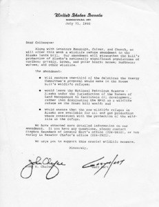 Letter to Colleague from John Chafee and Gary Hart regarding Wildlife ...