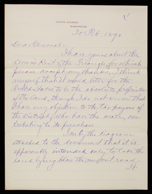 Senator [George] Edmunds to Thomas Lincoln Casey, February 20, 1890 ...