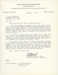 Letter from Judi Chamberlin to Sutherland Miller - Digital Commonwealth