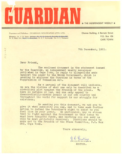 Circular letter from Guardian Newspapers LTD. - Digital Commonwealth
