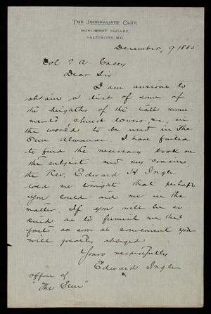Edward Ingle to Thomas Lincoln Casey, December 9, 1885 - Digital ...