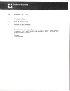 Memorandum from Mark H. McCormack to Patrick Proisy - Digital Commonwealth