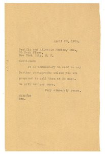 Letter from W. E. B. Du Bois to Pacific and Atlantic Photos, Inc ...