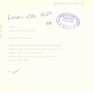 Telegram from Soviet Writers' Union to W. E. B. Du Bois - Digital ...