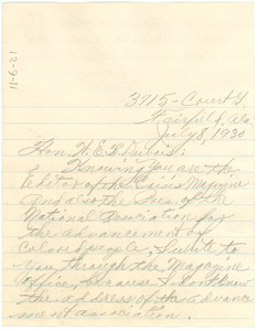 Letter from William Purifoy to W. E. B. Du Bois - Digital Commonwealth