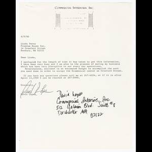 Letter from David Lopes to Linda Perez about estimated budget for ...