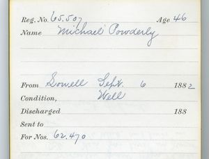 Tewksbury Almshouse Intake Record: Powderly, Michael - Digital Commonwealth