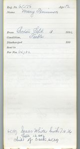 Tewksbury Almshouse Intake Record: Fennimore, Mary - Digital Commonwealth