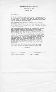 Letter to Colleague from Paul E. Tsongas and Charles McC. Mathias, Jr ...