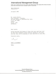 Letter from Mark H. McCormack to Lynton Taylor - Digital Commonwealth