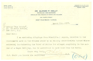 Letter from Alonzo P. B. Holly to the Crisis - Digital Commonwealth