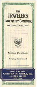 Travelers Indemnity Company insurance policy renewal certificate ...