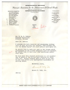 Letter from NAACP Springfield branch to W. E. B. Du Bois - Digital ...