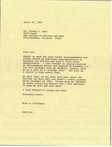 Letter from Mark H. McCormack to Joseph S. Agee - Digital Commonwealth