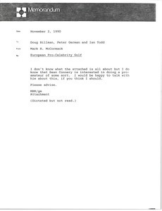 Memorandum from Mark H. McCormack to Doug Billman, Peter German and Ian ...