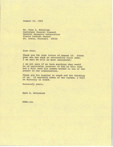 Letter from Mark H. McCormack to Dean A. McCallum - Digital Commonwealth