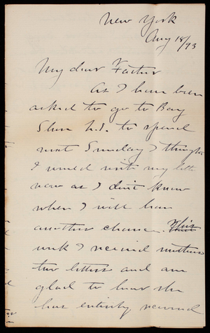 Edward Pearce Casey to Thomas Lincoln Casey, August 18, 1893 - Digital ...