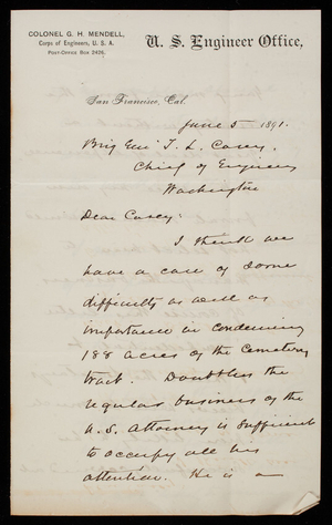 [George] H. Mendell to Thomas Lincoln Casey, June 5, 1891 - Digital ...