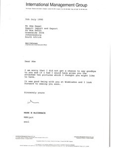 Letter from Mark H. McCormack to Abe Segal - Digital Commonwealth