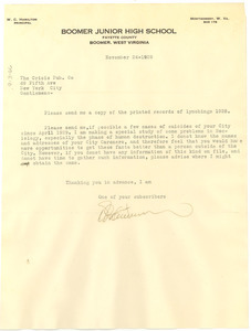 Letter from Boomer Junior High School to The Crisis - Digital Commonwealth