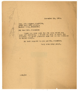 Letter from W. E. B. Du Bois to Ada Crogman Franklin - Digital Commonwealth